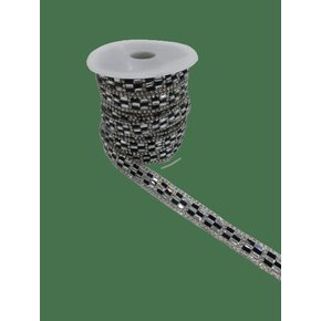 Tira Strass Cristal e Preto Retangular