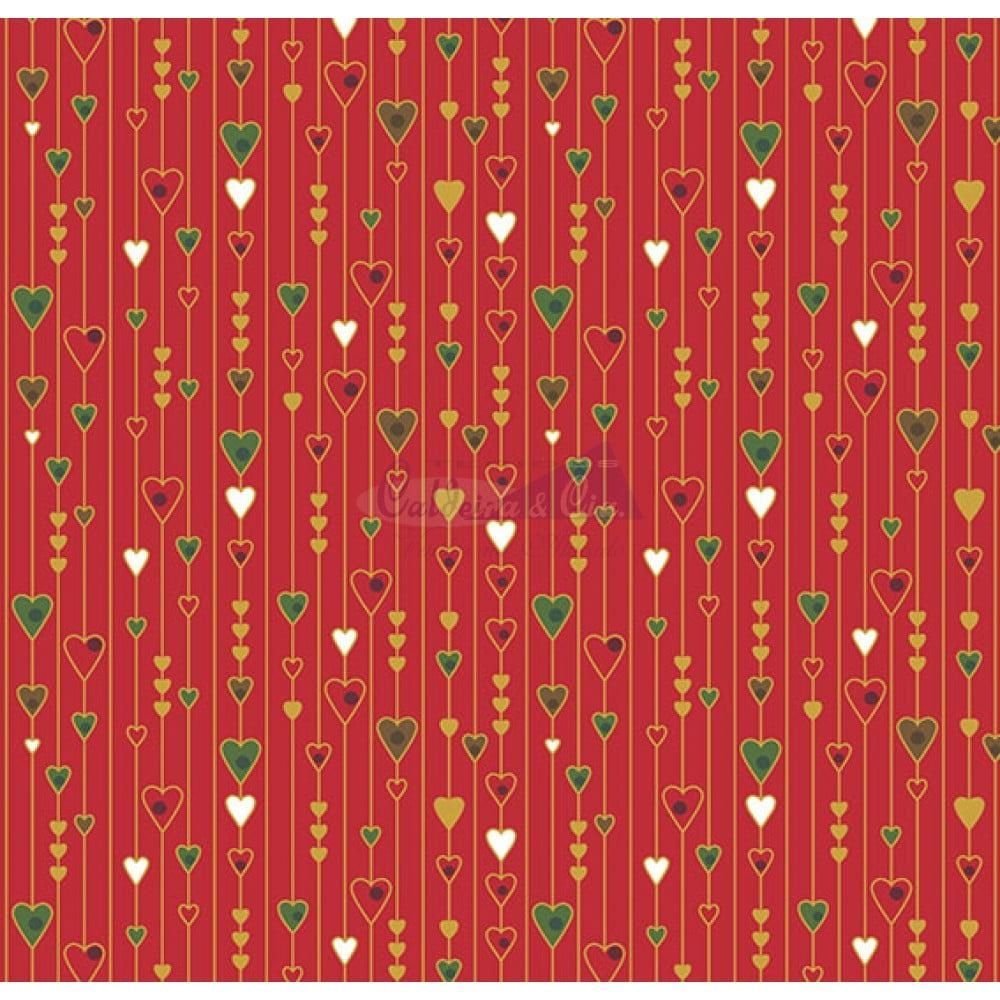 Tecido Tricoline Natal Vermelho Coração