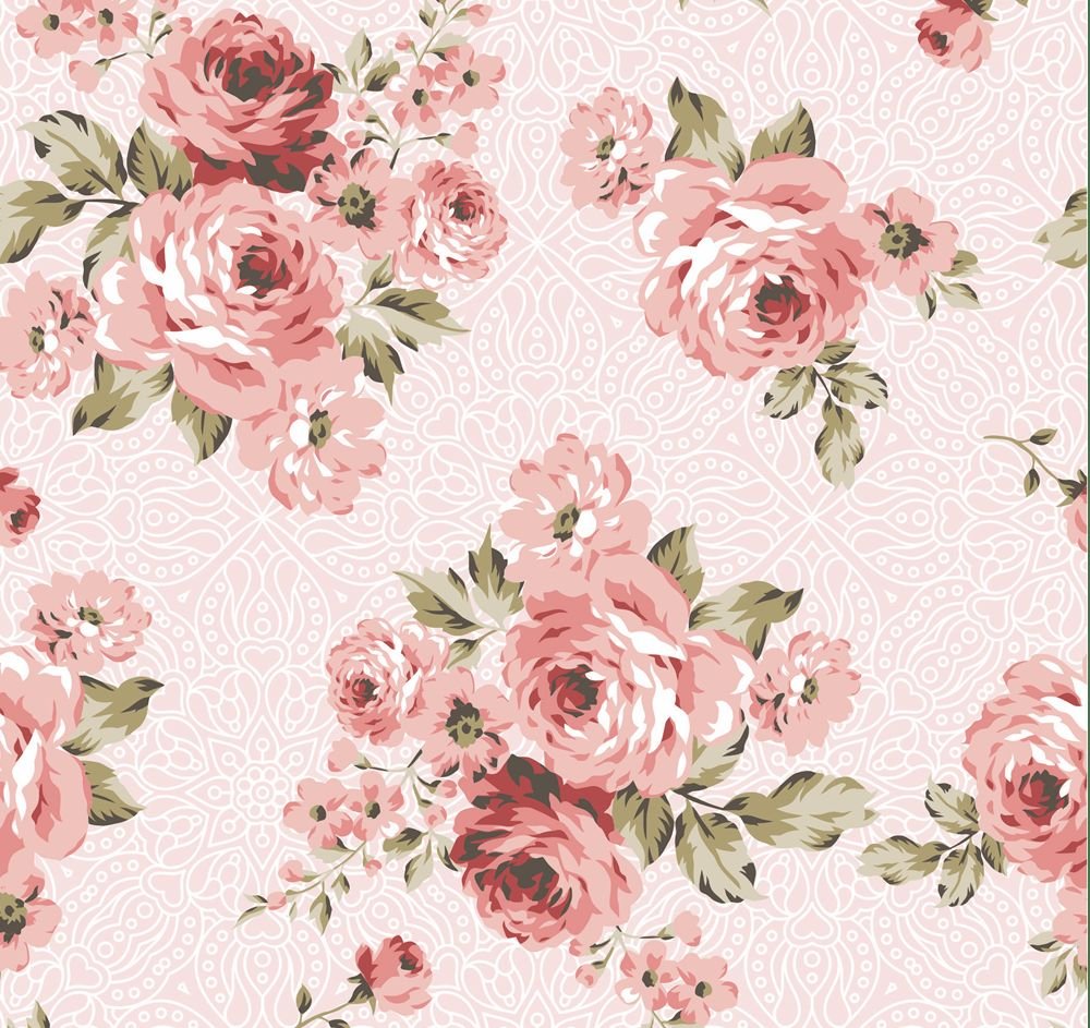 Tecido Tricoline Rosa Floral Rosa