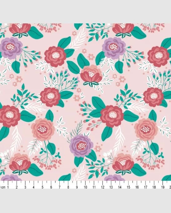 Tecido Tricoline Floral Rosa