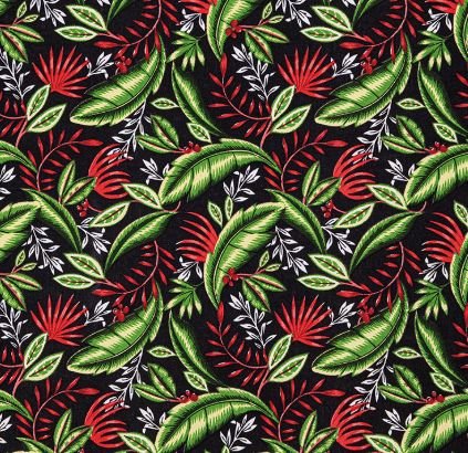 Tecido Tricoline Preto Folhagem