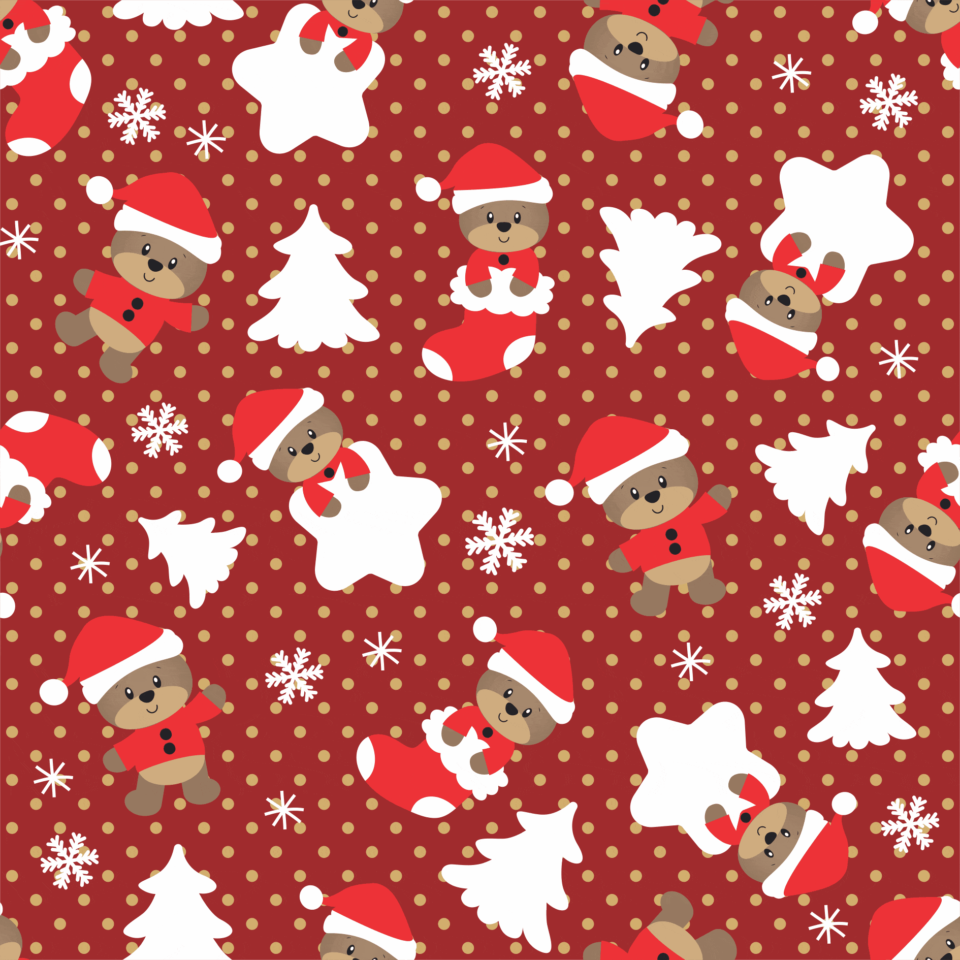 Tecido Tricoline Vermelho Ursinho Natal