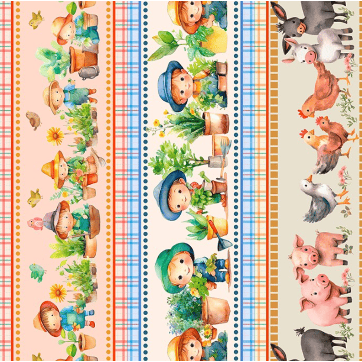 Tecido Tricoline Barrado Fazendinha Ref:9050 Cor 223-Bazar Setti