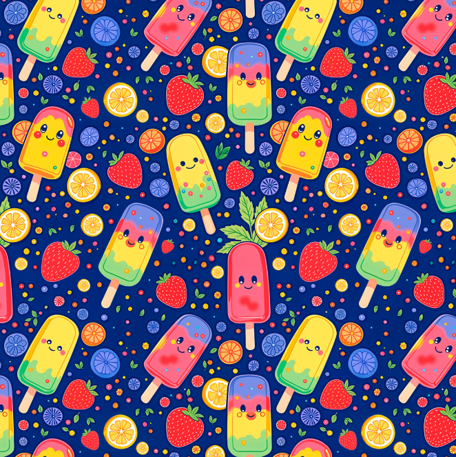 Tecido Tricoline Digital Picolé Frutas Ref:9003-BazarSetti